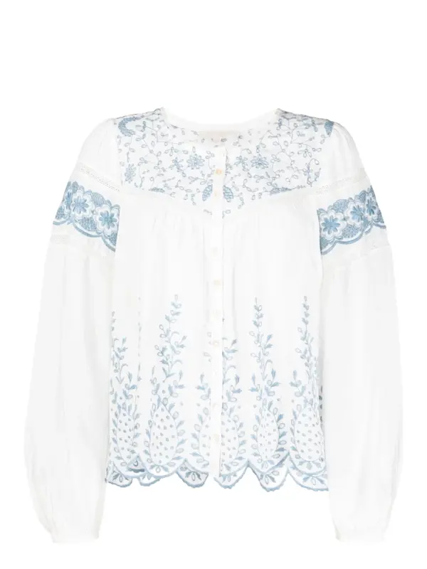 LoveShackFancy Embroidered Blouse - White