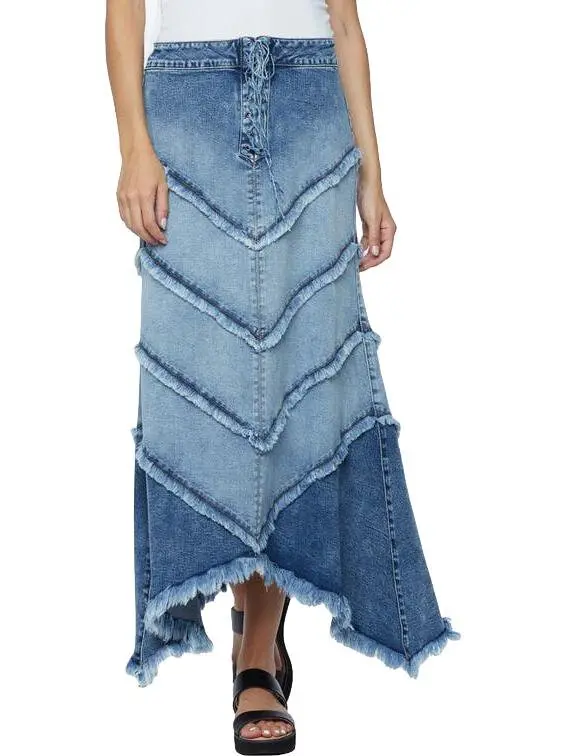 WASH LAB DENIM Chevron Maxi Skirt - Twilight Blue