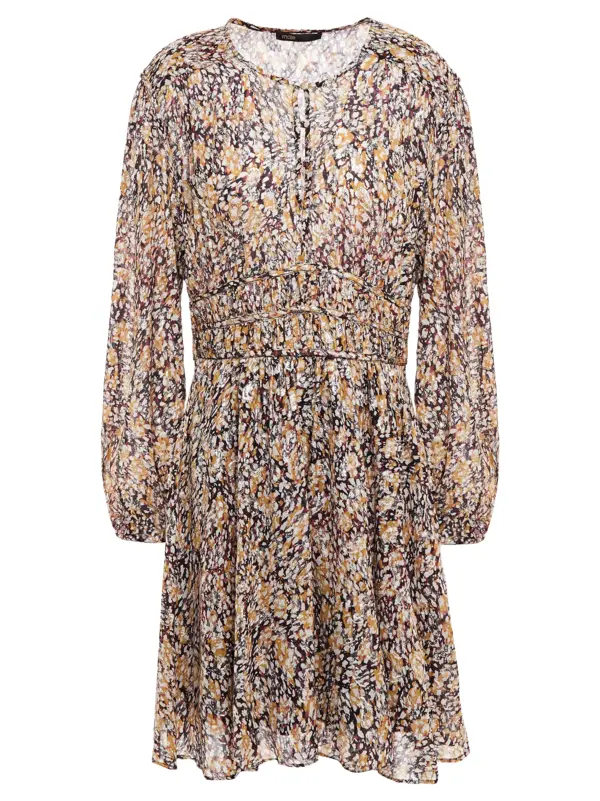 Maje Gathered Printed Metallic Fil Coupé Dress - Multicolor