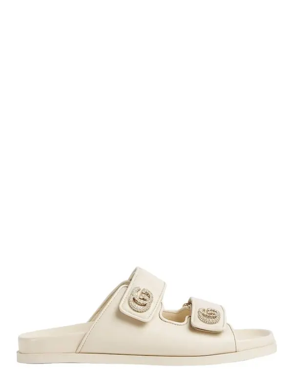 Gucci Leather Sandal With Crystal Double G - White