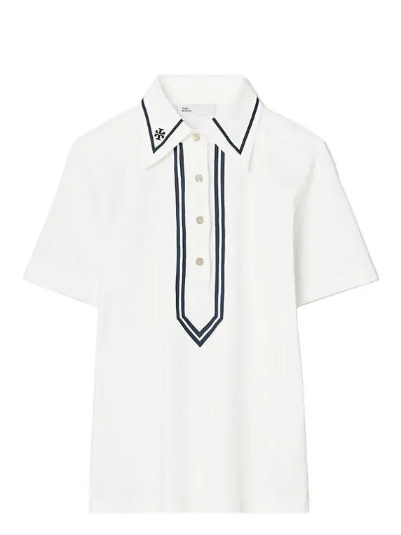 Tory Burch Mercerized Cotton Retro Polo - Snow White