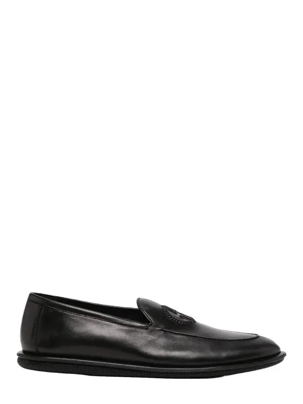 Giorgio Armani Embroidered-logo Leather Slippers - Black