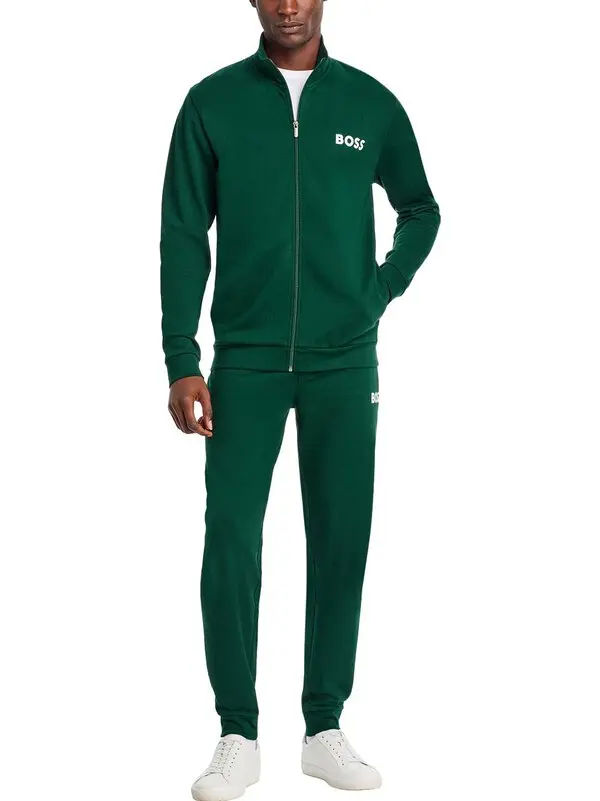 Hugo Boss Ease Cotton Logo Print Full Zip Regular Fit Jacket - Open Green