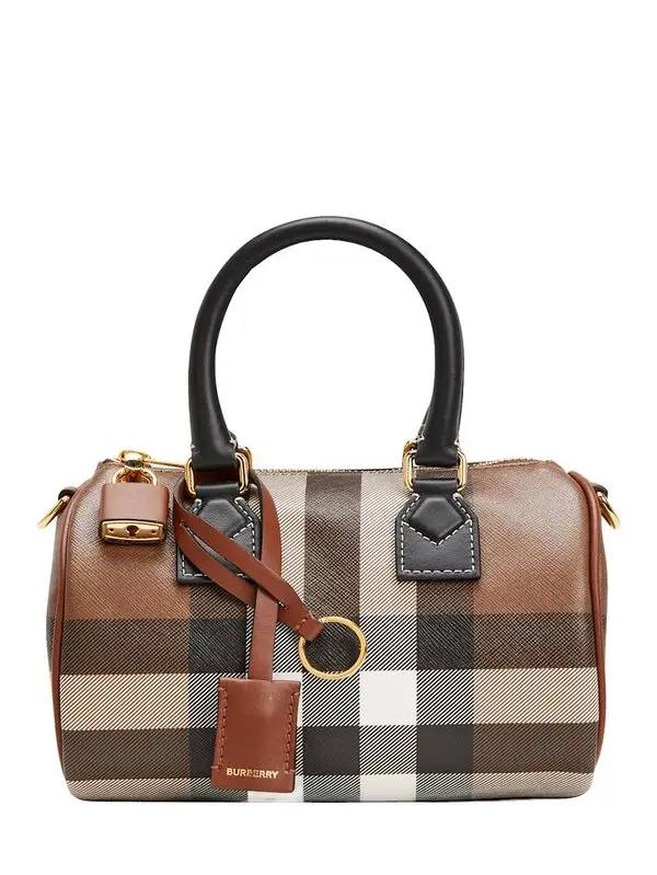 Burberry Check E-canvas Bowling Top-handle Bag - Dark Birch