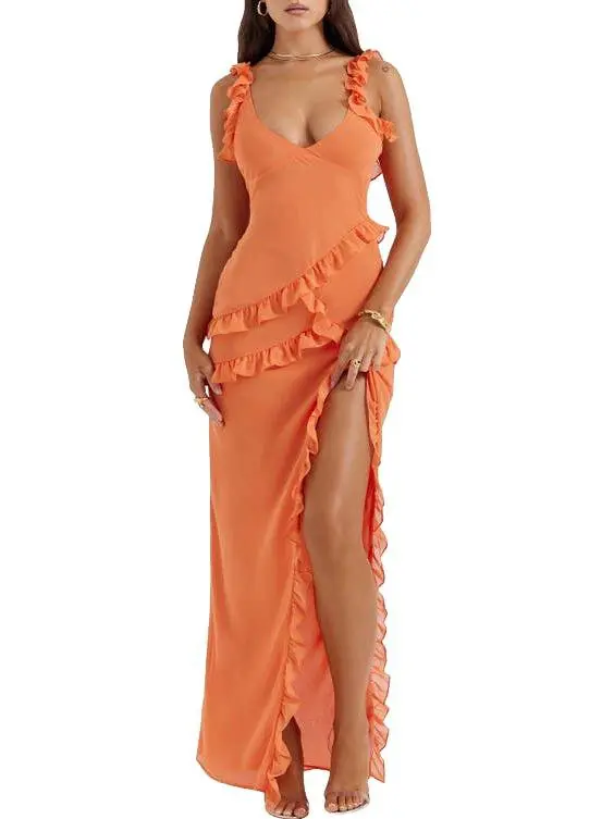 House Of Cb Georgette Body-con Cocktail Dress - Flame Orange