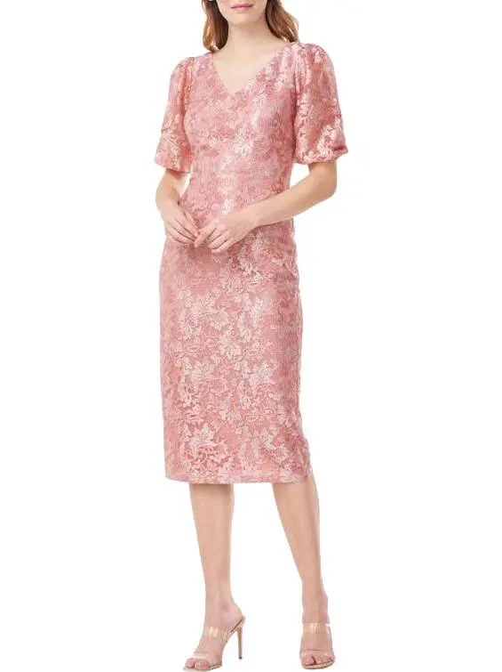 Js Collections Lia Puff Sleeve Cocktail Dress - Rose Cloud