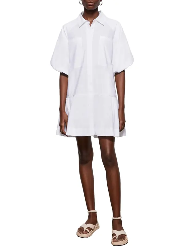 Simkhai Chrissy Puff-sleeve Mini Shirtdress - White
