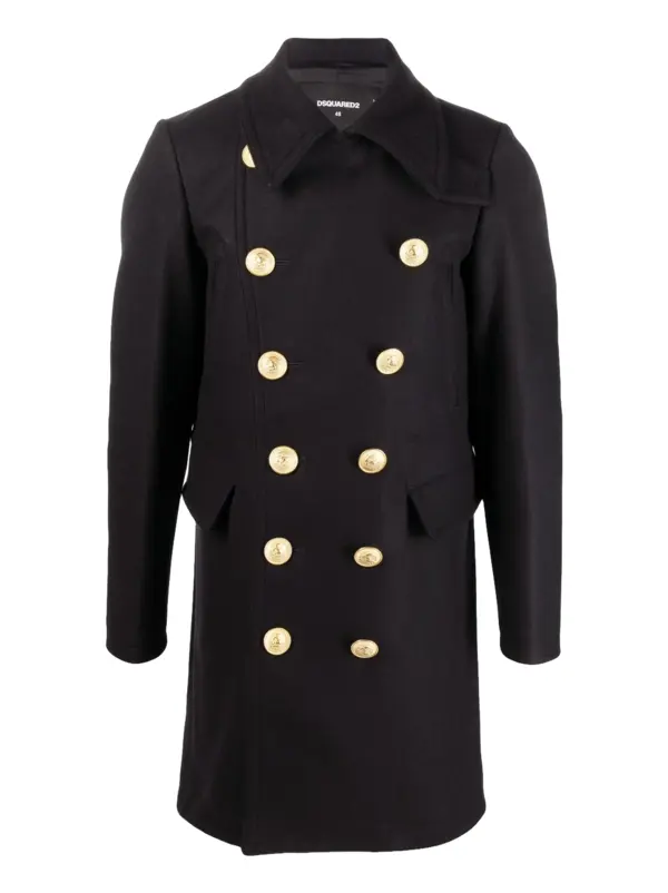 Dsquared2 Double-breasted Wool Coat - Black