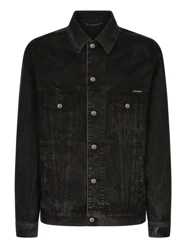 Dolce & Gabbana Logo-plaque Washed Denim Jacket - Black