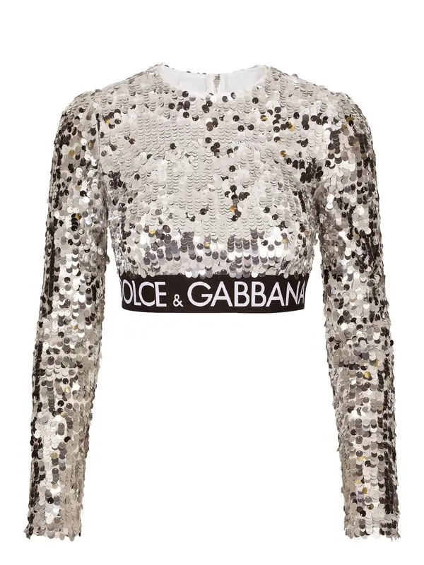 Dolce & Gabbana Sequined Top With Branded Elastic - Silver