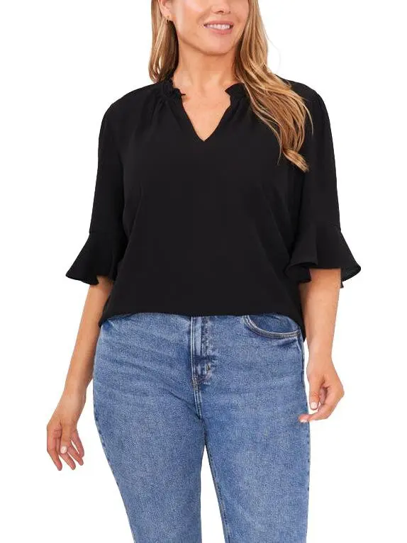 CECE DUPRAZ Split Neck Blouse - Rich Black