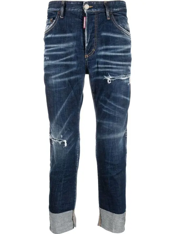 Dsquared2 Floral-embroidered Cropped Jeans - Blue