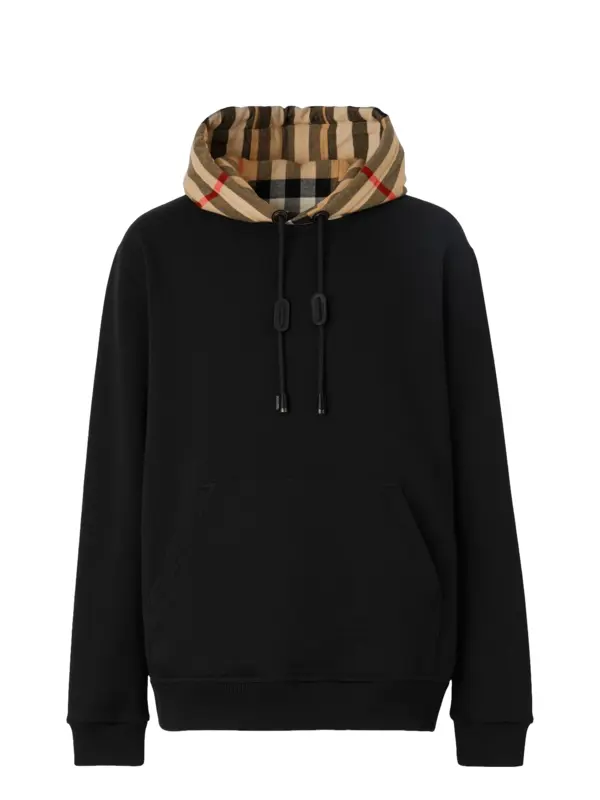 Burberry Check-hood Cotton Hoodie - Black