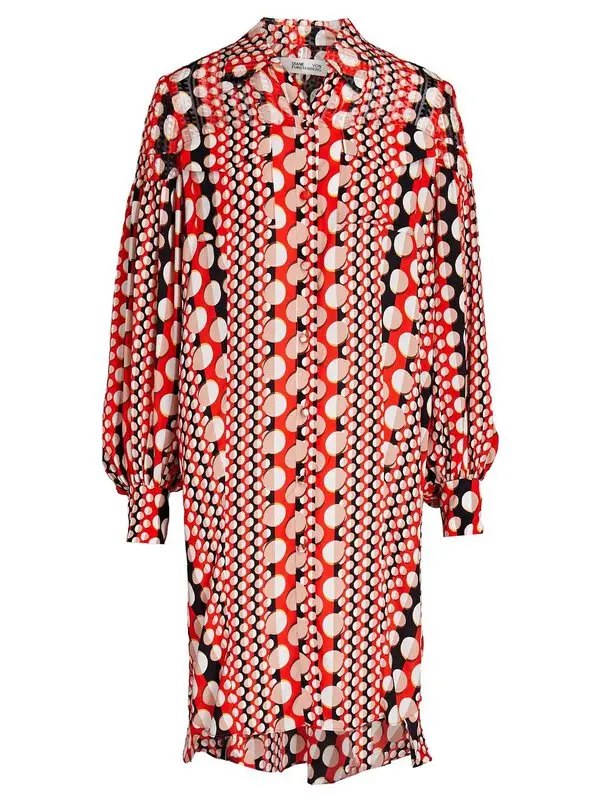 Diane Von Furstenberg Tyra Fil Coupé Paneled Printed Crepe De Chine Mini Shirt Dress - Red