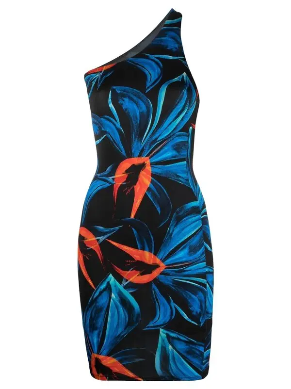 LOUISA BALLOU Floral-print Off-shoulder Mini Dress - Blue