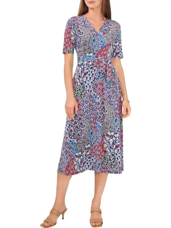 Chaus Print V-neck Midi Dress - Orange/ Purple/ Blue