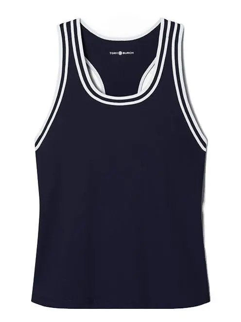 Tory Burch Burch Performance Jersey Racerback Tank Top - Deep Navy/snow White