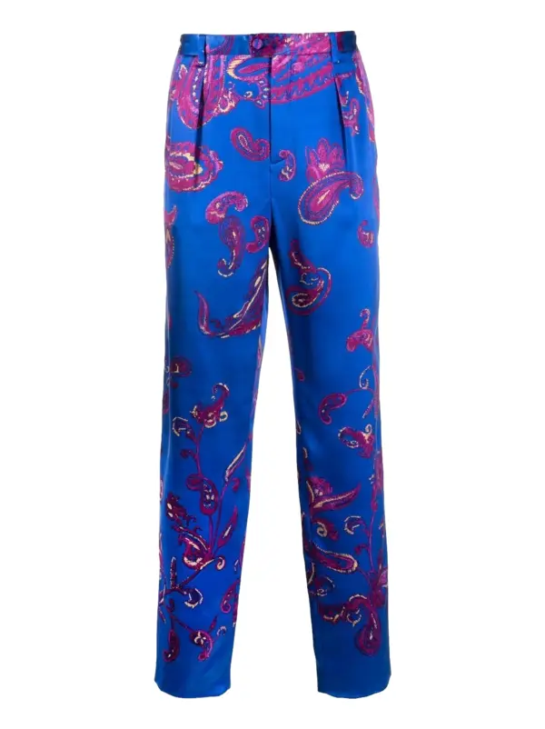 Saint Laurent Paisley-print Trousers - Blue