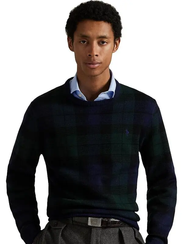 Ralph Lauren Plaid Washable Wool Sweater - Blackwatch Combo