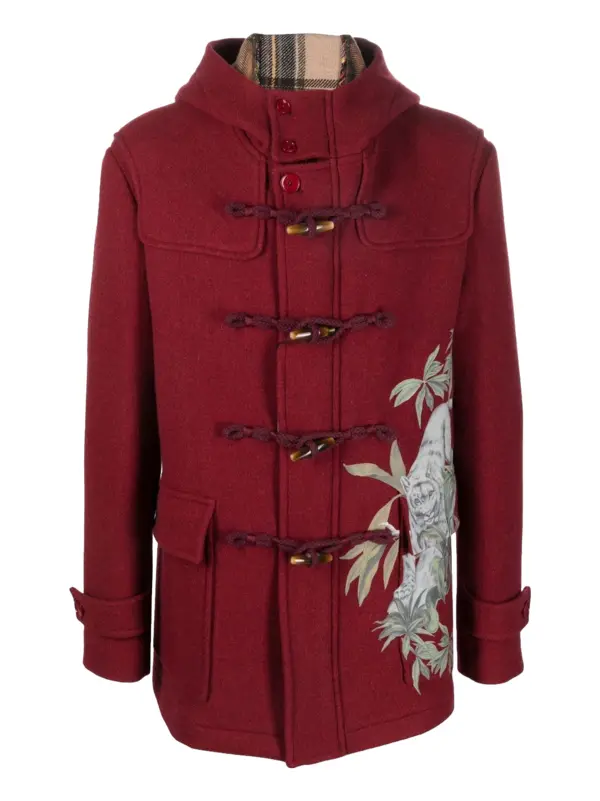 Etro Tiger-print Duffle Coat - Red