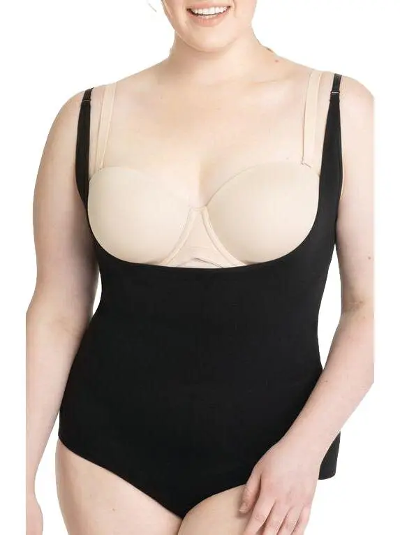 SHAPERMINT ESSENTIALS Open Bust Shaper Bodysuit - Black