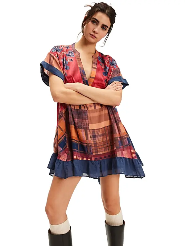 Free People Printed Agnes Mini Dress - Red Combo