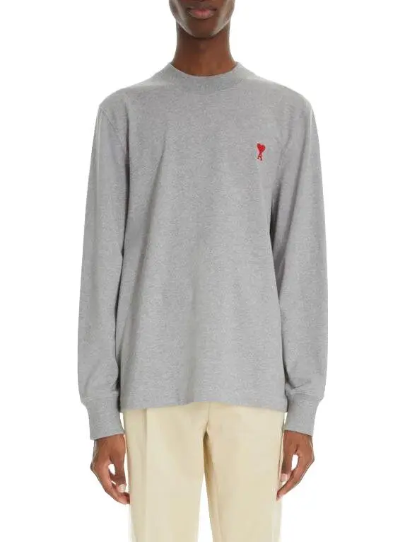 Ami Embroidered Logo Organic Cotton Sweatshirt - Heather Grey