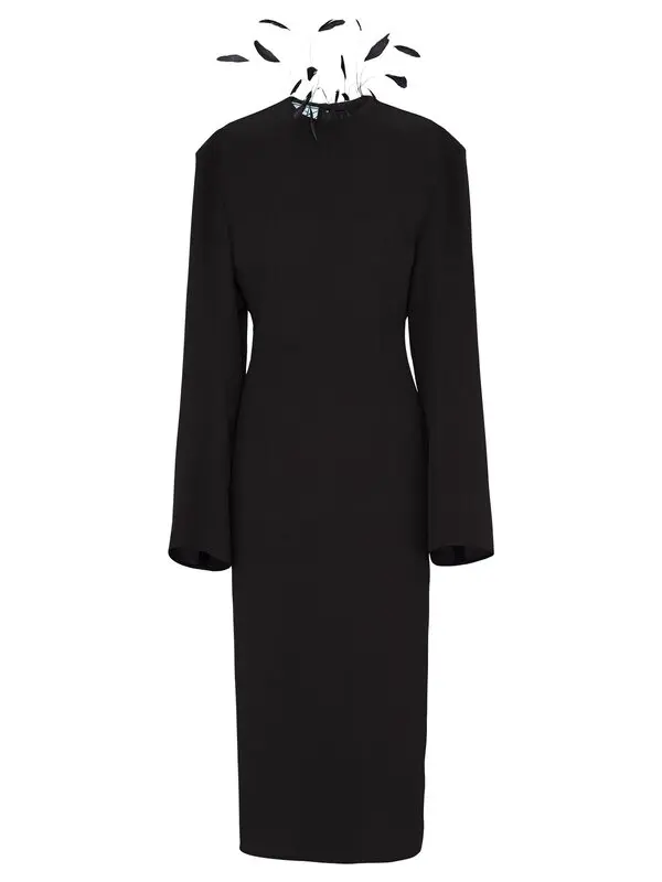 Prada Feather-embellished Sable Midi Dress - Metallic