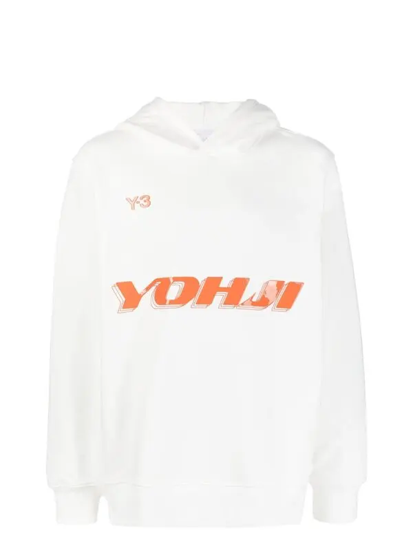Y3 Logo Print Hoodie - White