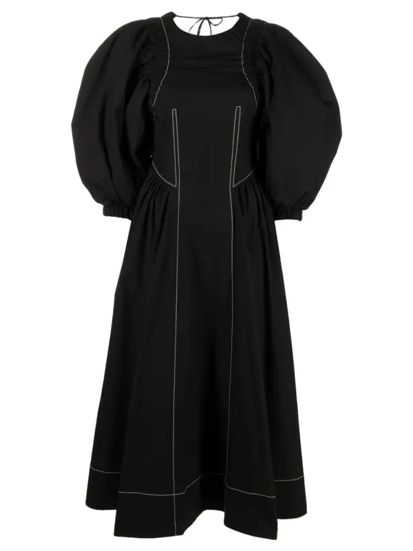 REJINA PYO Puff-sleeve Midi Dress - Black