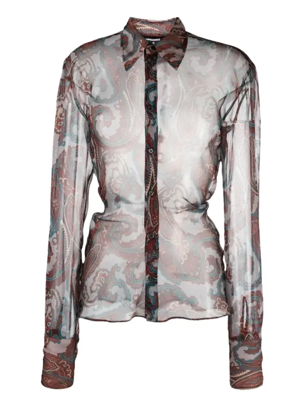 Dsquared2 Sheer Paisley-print Shirt - Brown
