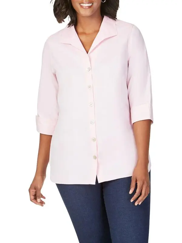 Foxcroft Pandora Non-iron Tunic Shirt - Chambray Pink