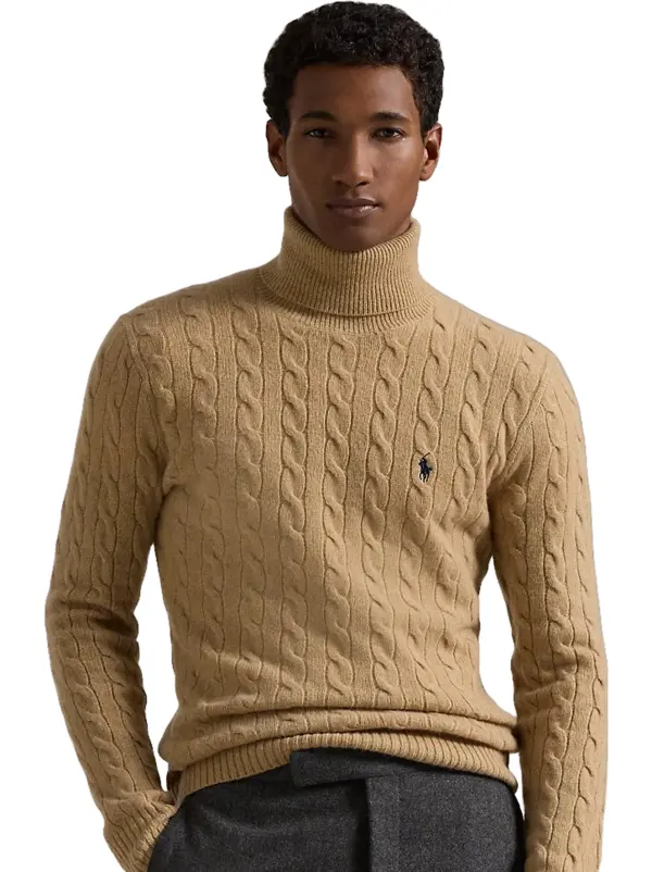 Ralph Lauren Cable Wool-cashmere Turtleneck Sweater - Camel Melange