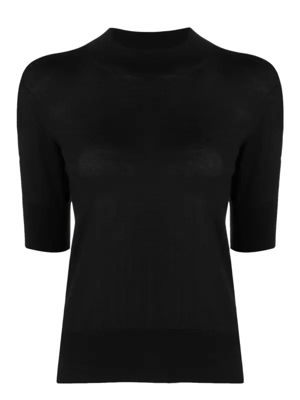 JIL SANDER Short Sleeve Fine-knit Top - Black