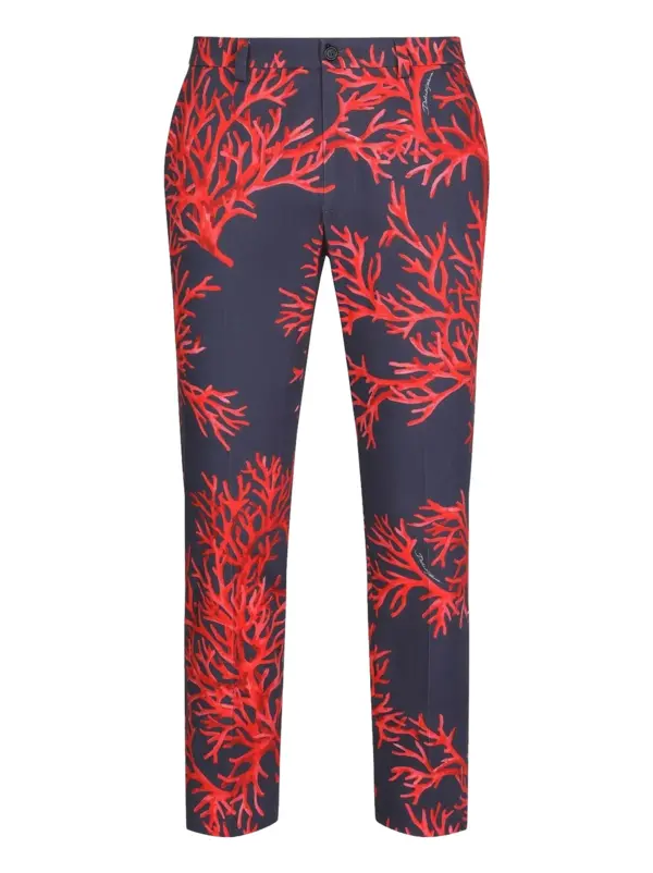 Dolce & Gabbana Coral-print Cotton Trousers - Blue