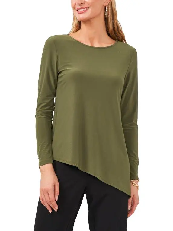 Chaus Button Sleeve Asymmetrical Top - Olive