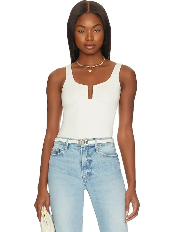 Good American Good Touch U Ring Ruched Bodysuit - Ivory001