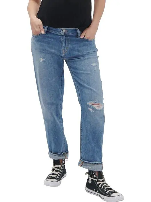 Hatch The Under The Bump Boyfriend Maternity Jeans - Destroyed Light Wash