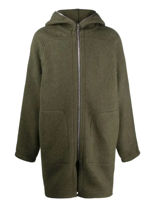 Rick Owens Zip-up Hooded Wool Coat - Green