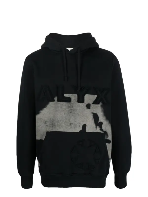 1017 Alyx 9sm Logo-embroidered Cow-print Hoodie - Black