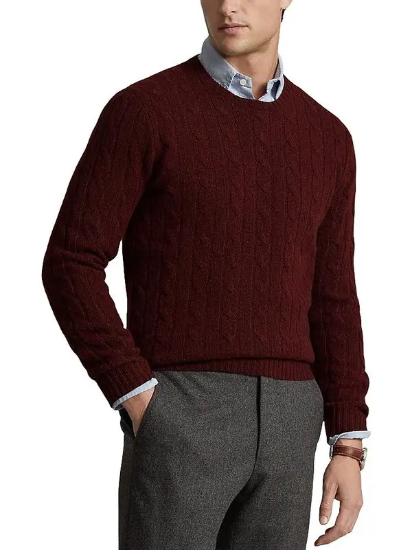 Ralph Lauren Cashmere Cable Knit Crewneck Sweater - Aged Wine Heather