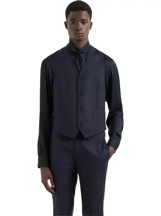 Emporio Armani Single-breasted Worsted Virgin-wool Gilet - Navy