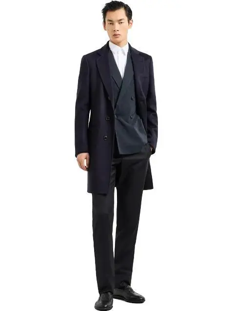 Giorgio Armani Long Cashmere Single-breasted Coat - Navy