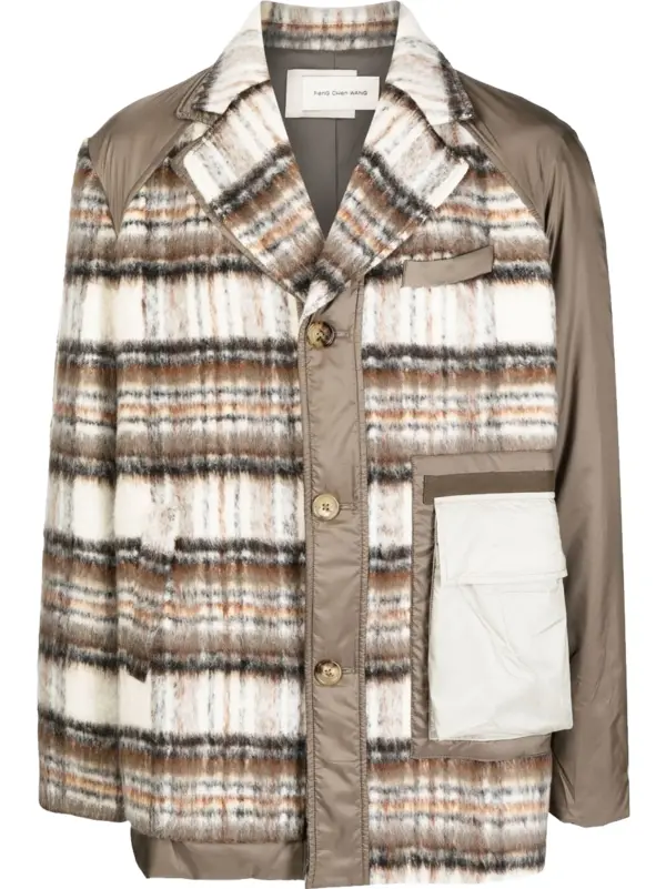 FENG CHEN WANG Plaid Panelled Button-up Coat - Brown