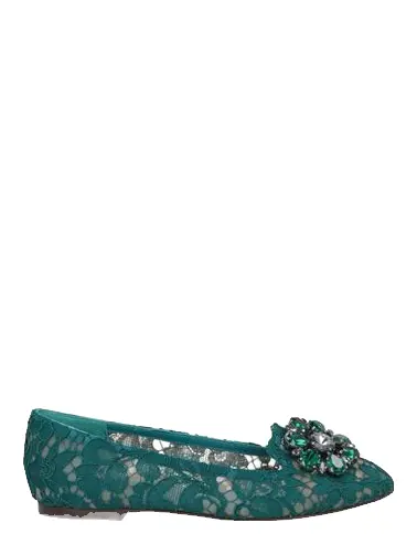 Dolce & Gabbana Loafers In Textile Fibers With Appliqués - Green