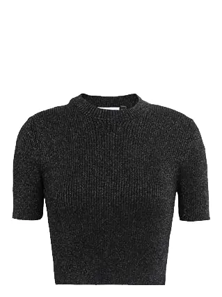 Gcds Ribbed Lurex Crop Top - Black