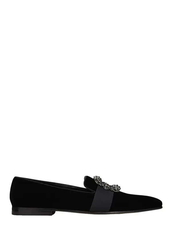 Manolo Blahnik Carlton Square Velvet Loafers - Blck
