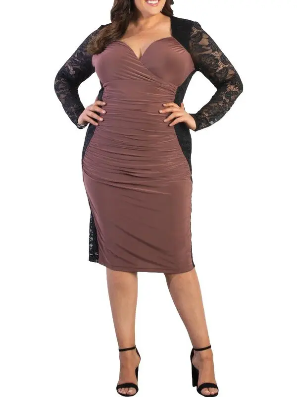 KIYONNA Valentina Mixed Media Midi Dress - Chestnut
