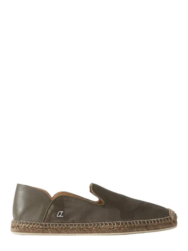 CHRISTIAN LOUBOUTIN Leather-trimmed Logo-jacquard Canvas Espadrilles - Green