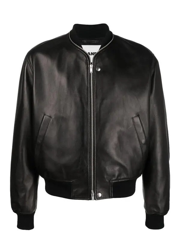JIL SANDER Leather Zip-up Bomber Jacket - Black